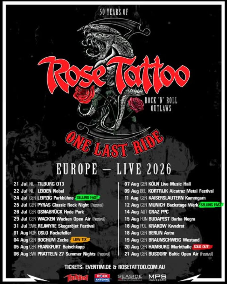 news. Rose Tattoo - "50 Years Rock´n´Roll Outlaws" final European Tour ...